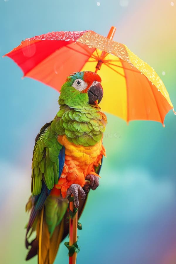 Parrot with Tiny Umbrella stock illustration. Illustration of lively ...