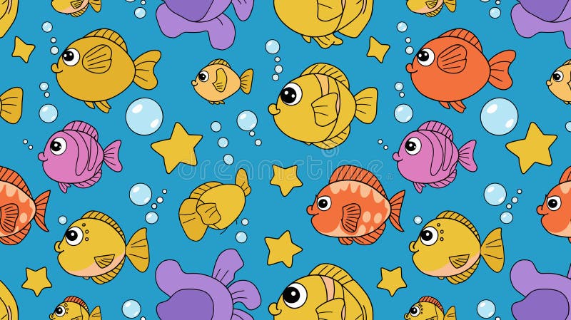 Cheerful Pattern of Cartoon Fish Blowing Bubbles. Stock Vector ...