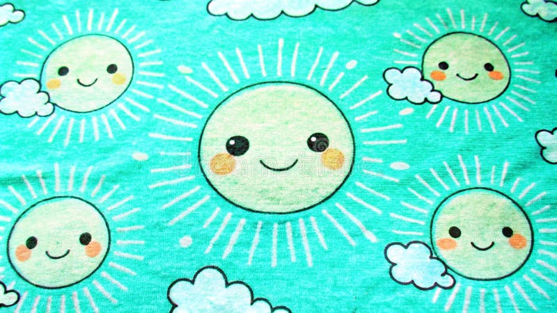 A Cheerful Pattern of Smiling Cartoon Suns on a Turquoise Background ...