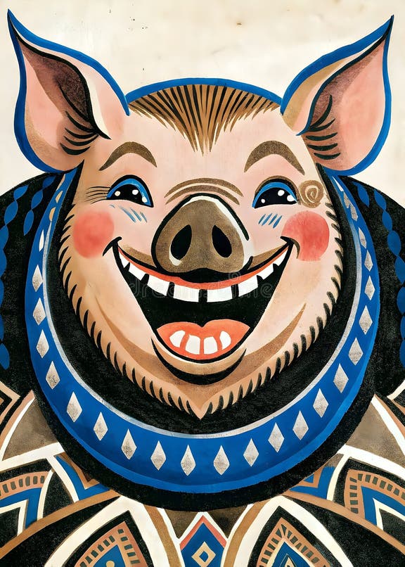 Cheerful Pig Character with Colorful Patterns and Vibrant Expression ...