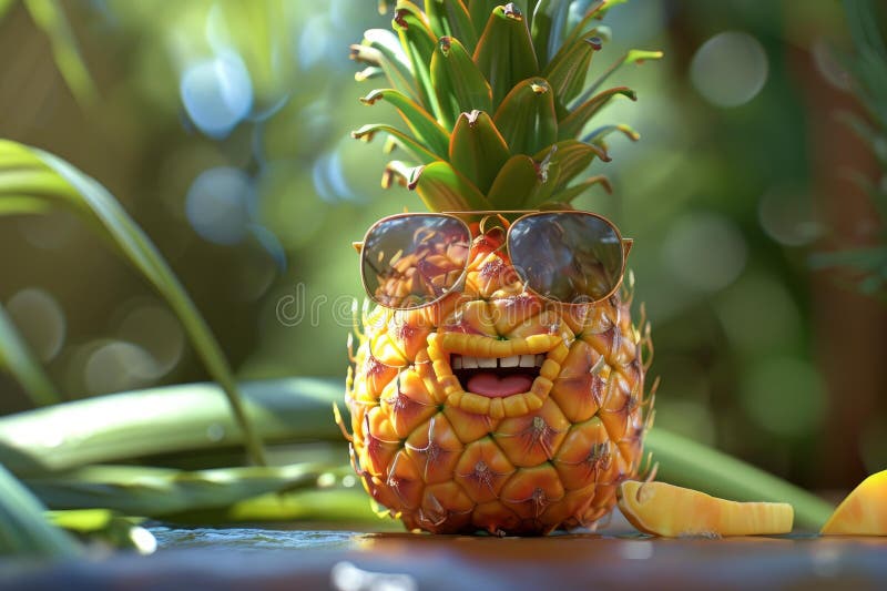 Cheerful Pineapple with Sunglasses and Smile Stock Photo - Image of ...