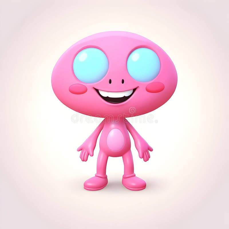 Cheerful Pink Alien with Oversized Blue Eyes and Rosy Cheeks Posing ...