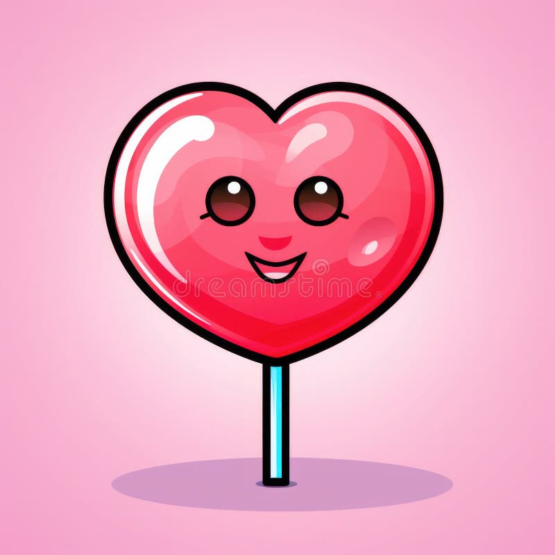 Cheerful Pink Heart Lollipop with Cute Smile on Light Pink Background ...