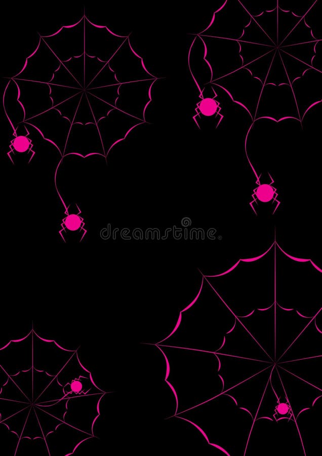 Cheerful Pink Spiders on a Black Background Stock Vector - Illustration ...