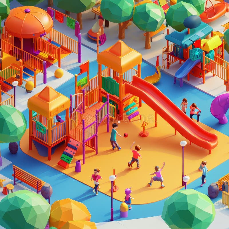 Playful Playground Scene with Children and Bright Colors Stock Photo ...