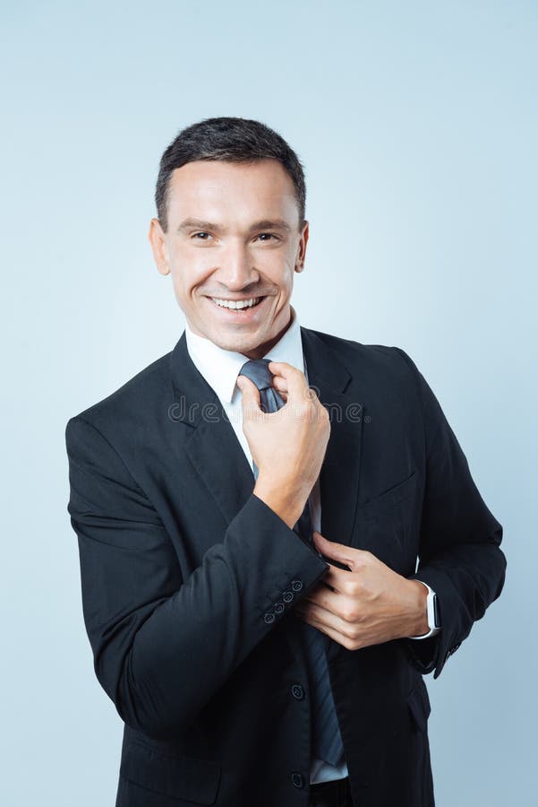 Cheerful Pleasant Man Getting Ready for Work Stock Photo - Image of ...