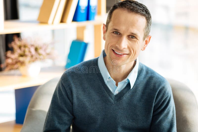 Cheerful Positive Man Smiling Stock Photo - Image of delighted, male ...