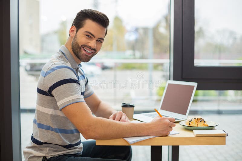 Cheerful Positive Man Smiling To You Stock Photo - Image of caucasian ...