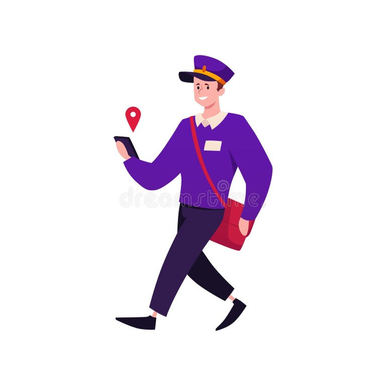 Cheerful Postman in Uniform with Parcels and Letter Delivers Mail Using ...