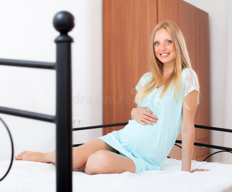 Cheerful Pregnancy Woman in Bed Stock Image - Image of abdomen ...