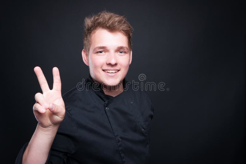 Cheerful Professional Chef Doing Peace Sign Stock Image - Image of ...