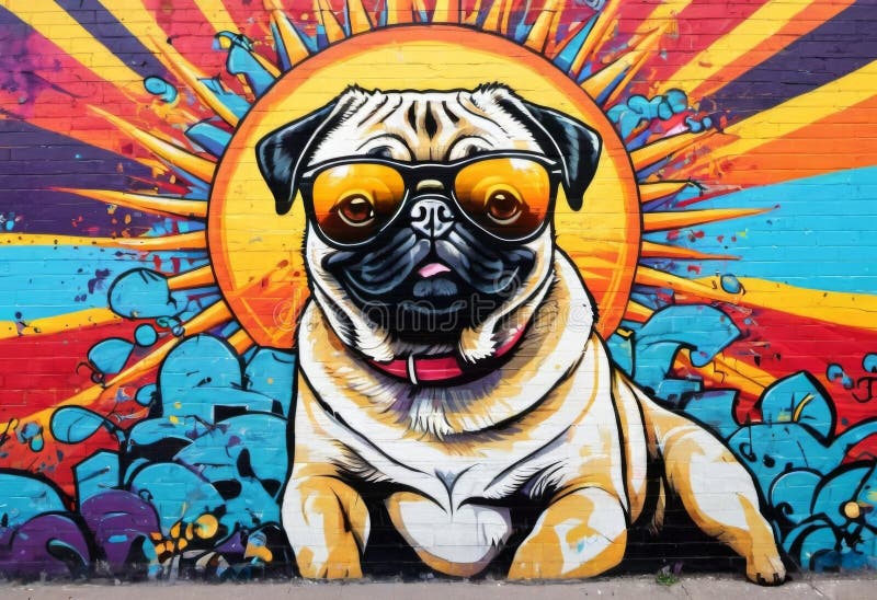 Cheerful Pug in Sunglasses in Graffiti Style. Generative Ai Stock ...