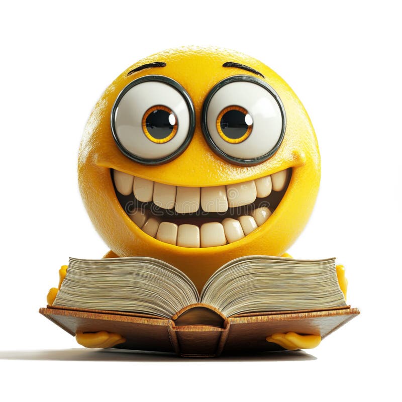 A Cheerful Reader Next To an Open Book. Stock Illustration ...