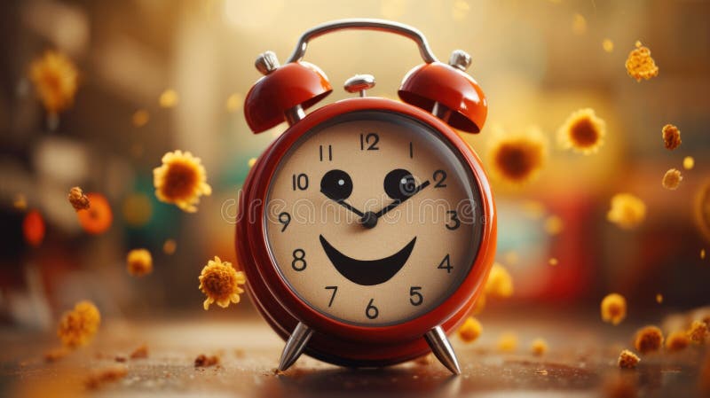 A Cheerful Red Alarm Clock with a Smiley Face, Perfect for Time ...