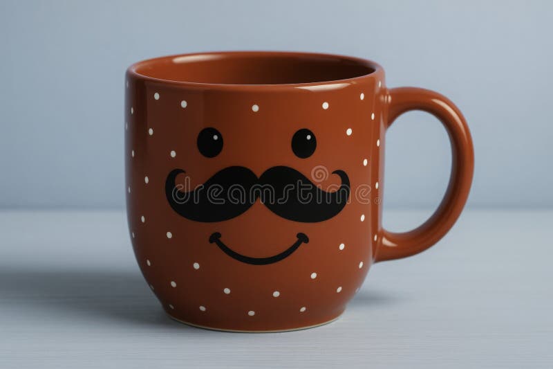 Cheerful Red Cup with Dotted Smiley Face and Mustache on Blue Backdrop ...