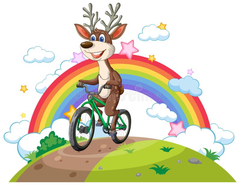 A cheerful reindeer rides stock vector. Illustration of hill - 344013418