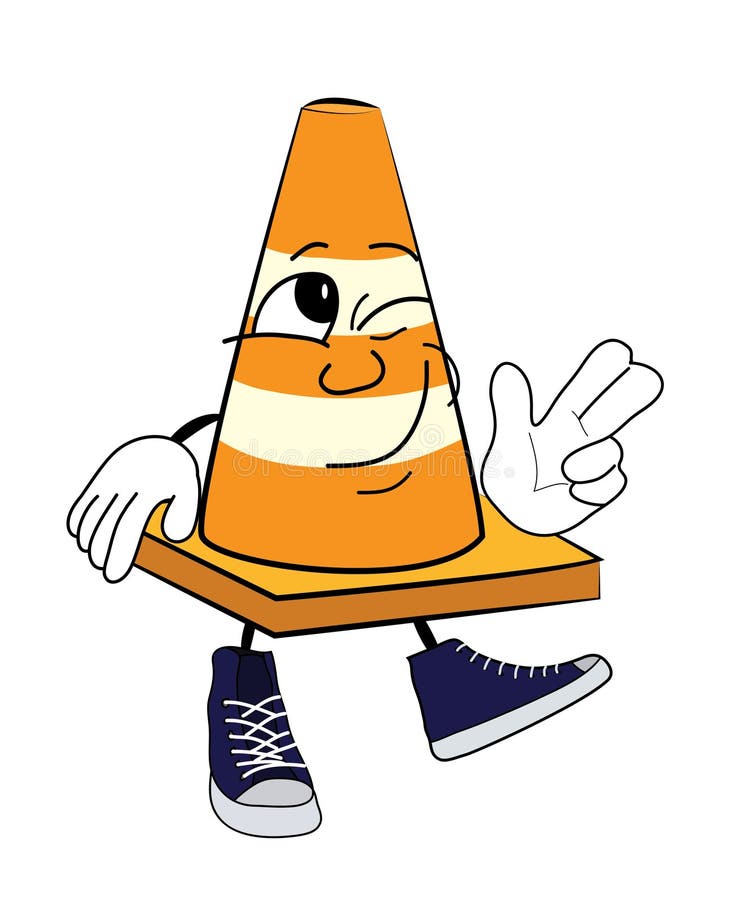Cheerful Road cone cartoon stock illustration. Illustration of orange ...