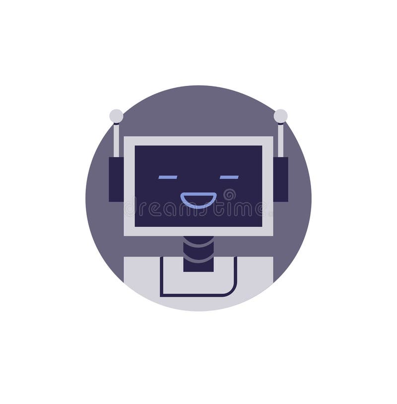 Cheerful Robot with Antennas and Smile in Circular Frame Stock ...