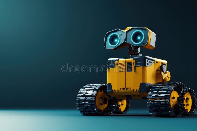 A Small, Friendly Robot with Large Eyes Stands Proudly on a Blue ...