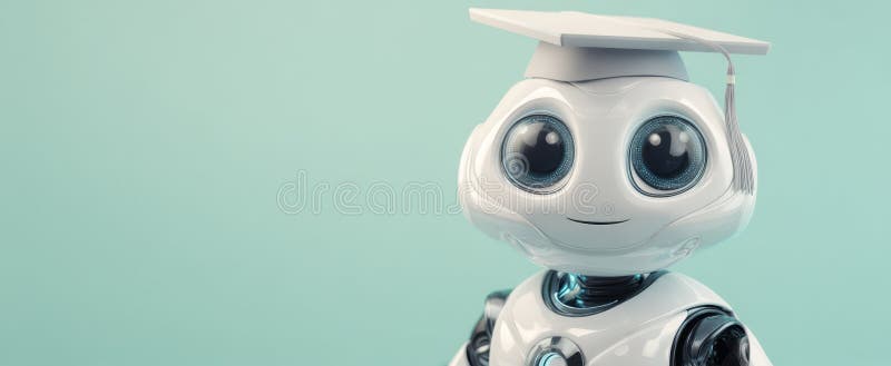 The Cheerful Robot Graduate Celebrating Achievements in a Modern ...