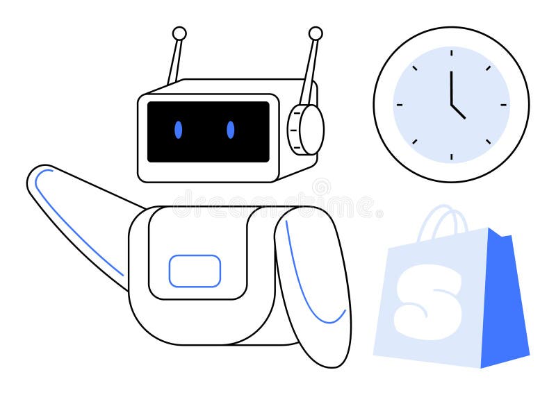 Friendly Robot with Shopping Bag and Clock for Efficient Time ...