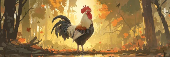 A Cheerful Rooster Crowing at the Break of Dawn Stock Illustration ...