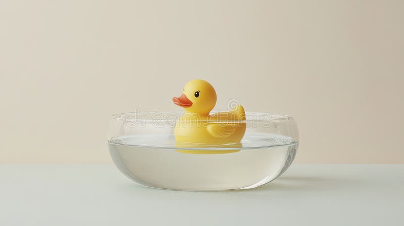 A Cheerful Rubber Duck Floating in a Clear Bowl of Water on a Light ...