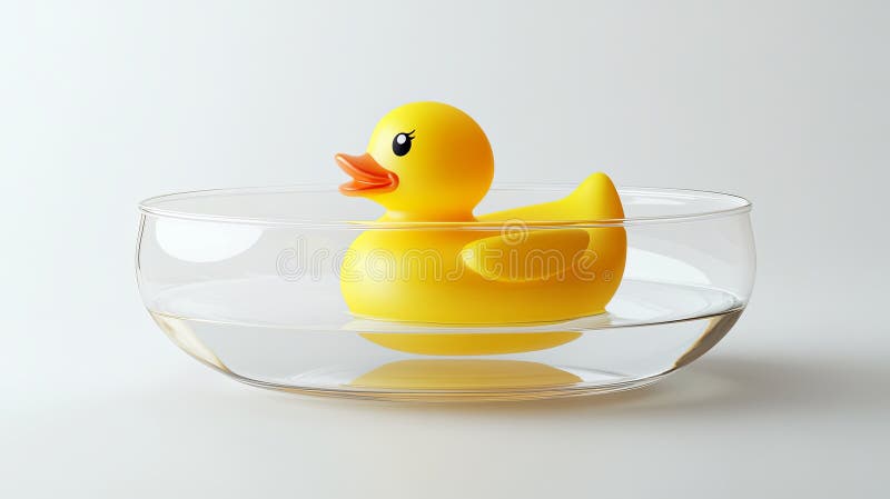 A Cheerful Rubber Duck Floating in a Clear Bowl of Water on a Light ...
