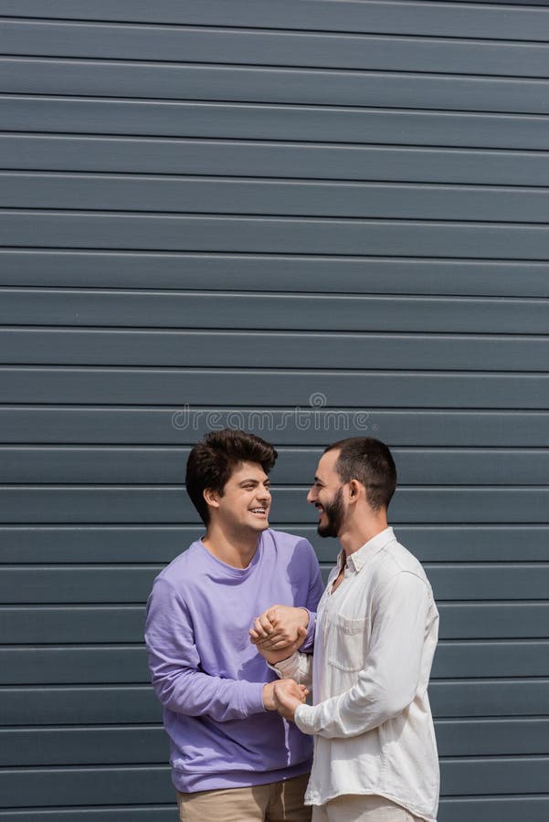 Cheerful Same Sex Couple Holding Hands Stock Image Image Of Lifestyle