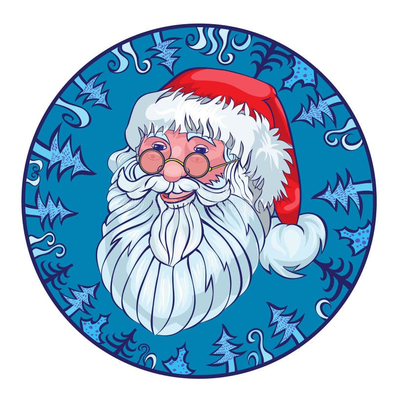 Cheerful Santa in a Blue Circle from Fir-trees. Stock Vector ...