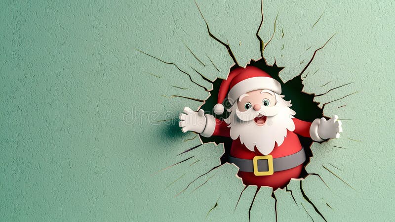Cheerful Santa Breaking through a Wall Stock Illustration ...