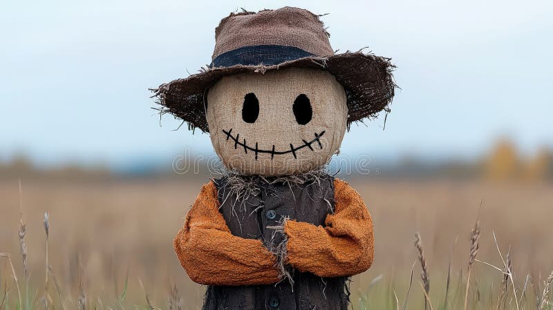 A Cheerful Scarecrow with a Smiling Face Standing in a Golden Field ...
