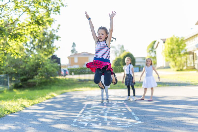 Cheerful School Age Child Play on Playground School Stock Photo - Image ...