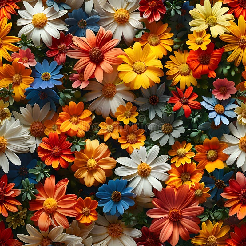 Cheerful Seamless Pattern of Playful Flowers in Bright Colors Stock ...