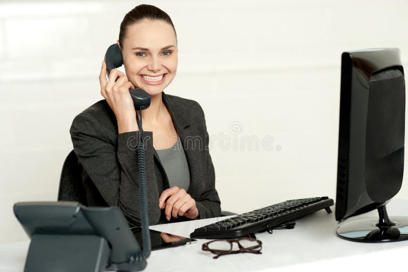 Cheerful Secretary Advising Her Client Stock Photo - Image of caucasian ...