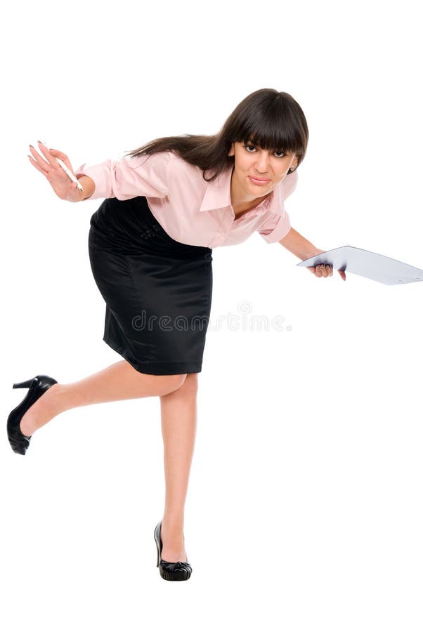 Cheerful Secretary with Clipboard Leaned Forward Stock Photo - Image of ...