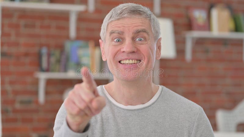 Cheerful Old Man Pointing Finger Stock Image - Image of working, hand ...