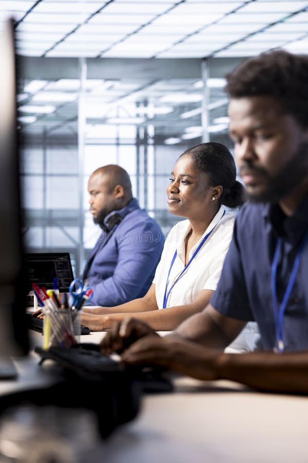 Cheerful Server Hub Employee Debugging and Optimizing Code Stock Image - Image of happy ...