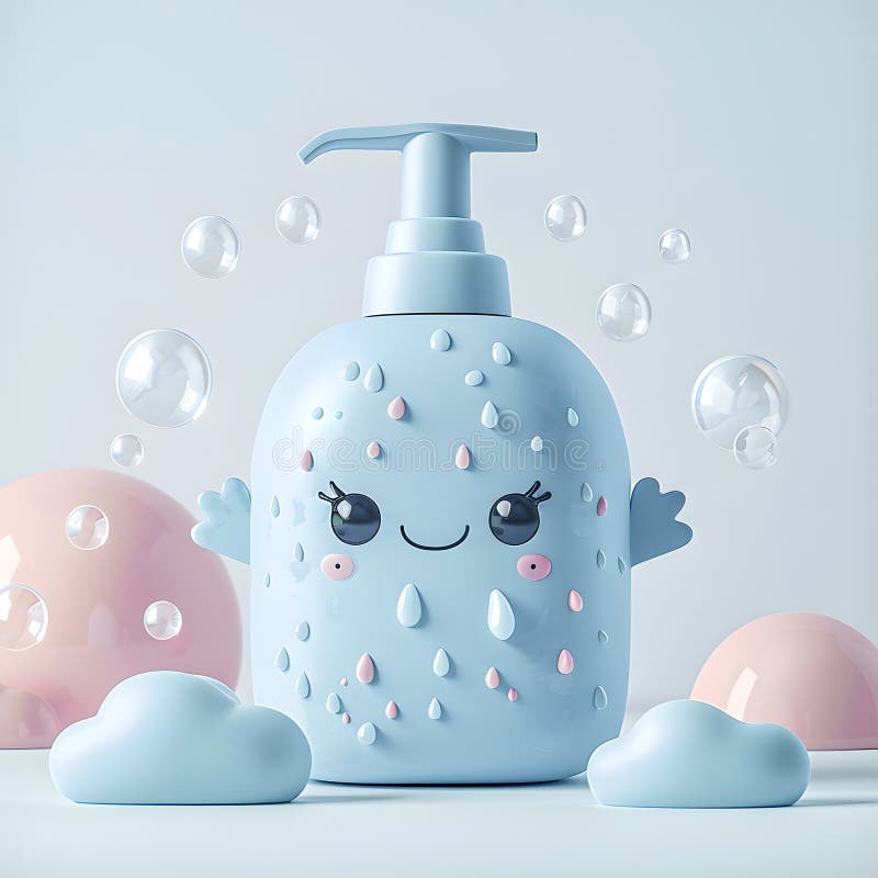 Cheerful Shampoo Bottle with Playful Features and Bubbles Stock ...
