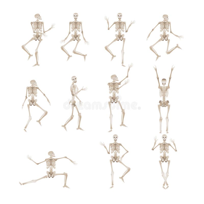 Cheerful Skeleton in Different Poses Dancing and Jumping Halloween ...