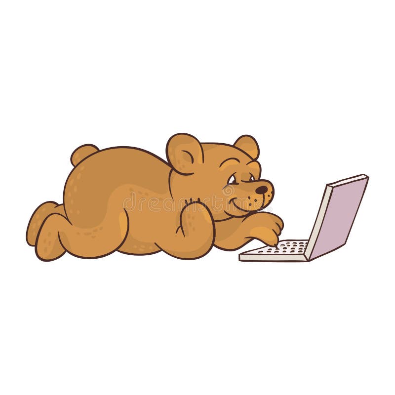 Vector Cartoon Bear Sitting With Laptop Ta Knees Stock Vector ...