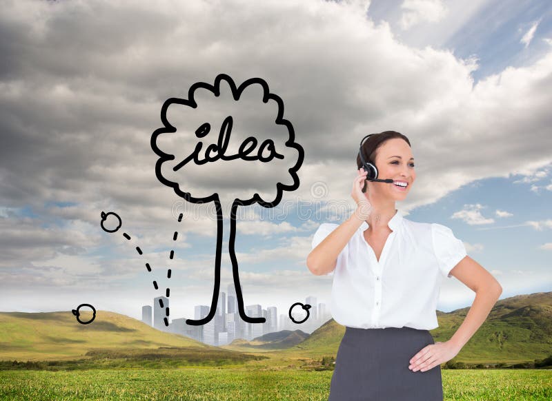 Cheerful Smart Call Center Agent Working Stock Photo - Image of green ...