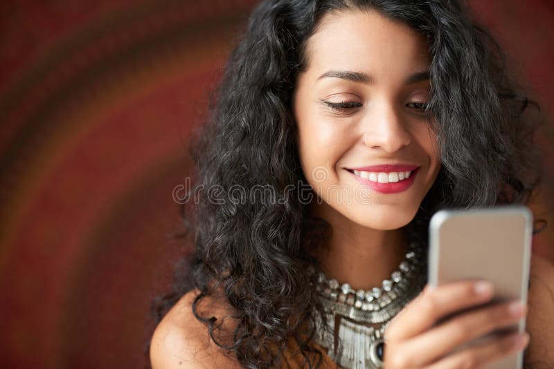 Smiling Young Woman Texting Stock Image - Image of curly, happy: 126066627 Smiling Young Woman Texting Stock Image - Image of curly, happy: 126066627