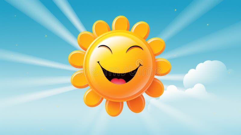 AI Illustration of a Cheerful Cartoon Sun Grinning in a Bright Blue Sky ...