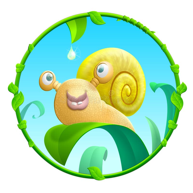 Cartoon Funny Snail Eating a Leaf Stock Vector - Illustration of design ...