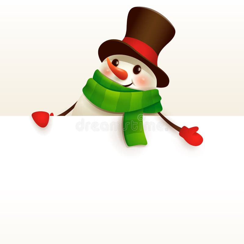 Cheerful Snowman with Big Signboard. Merry Christmas Calligraphy ...