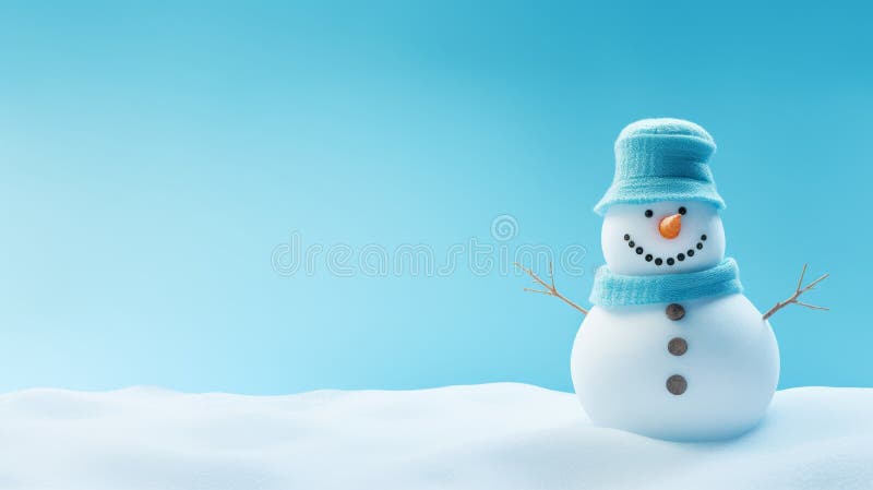 A Cheerful Snowman on a Blue Background and Free Space Stock ...