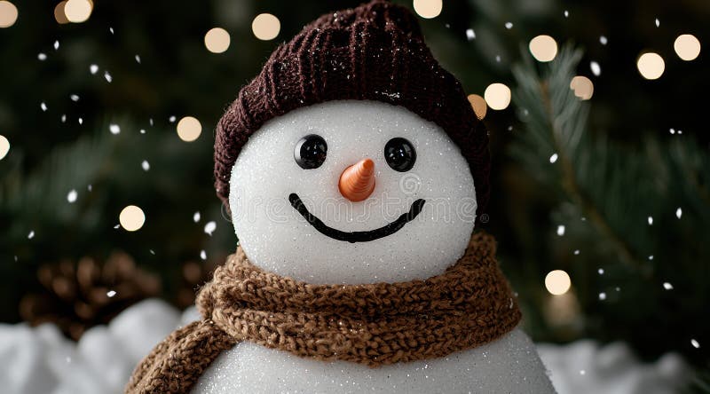 Cheerful Snowman with Scarf and Hat Stock Illustration - Illustration ...