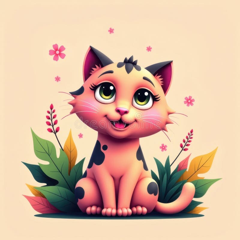 The Cheerful Spotted Cat in a Tropical Scene Stock Illustration ...