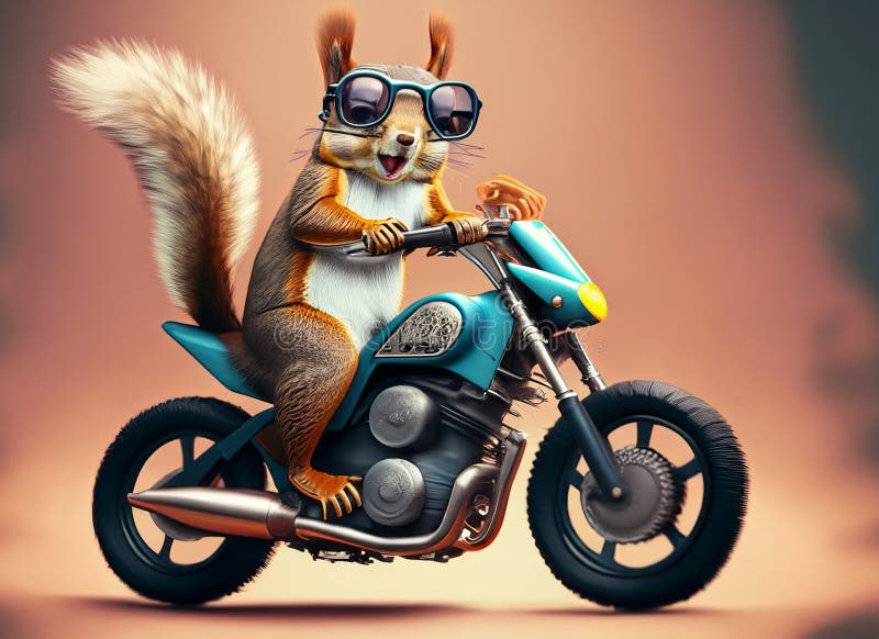 Cheerful Squirrel on a Motorcycle Stock Illustration - Illustration of ...